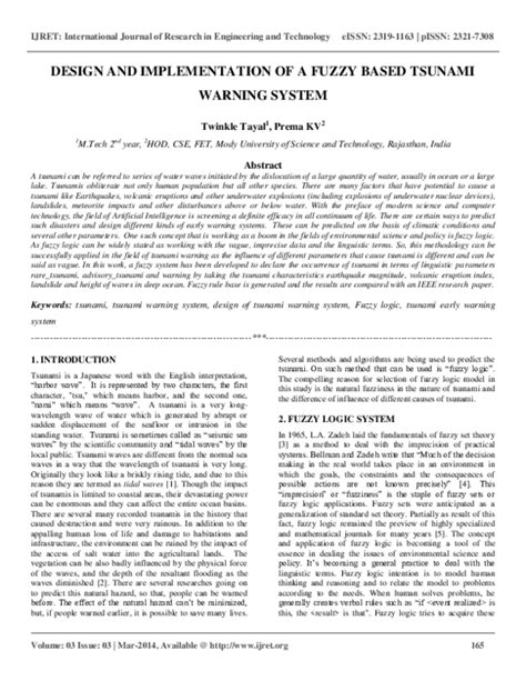 pdf design and implementation of a fuzzy based tsunami warning system