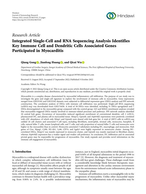 PDF Integrated Single Cell And RNA Sequencing Analysis Identifies Key Immune Cell And