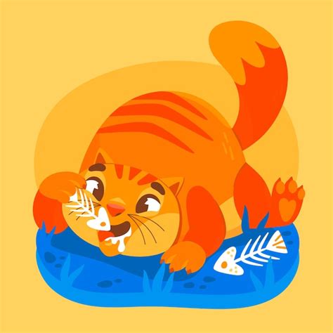 손으로 그린 뚱뚱한 고양이 만화 그림 프리미엄 벡터