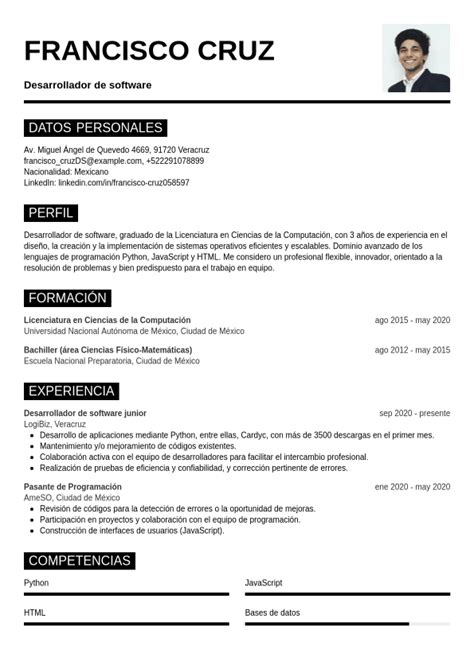 Desarrollador De Software Ejemplo De Currículum Jobseeker