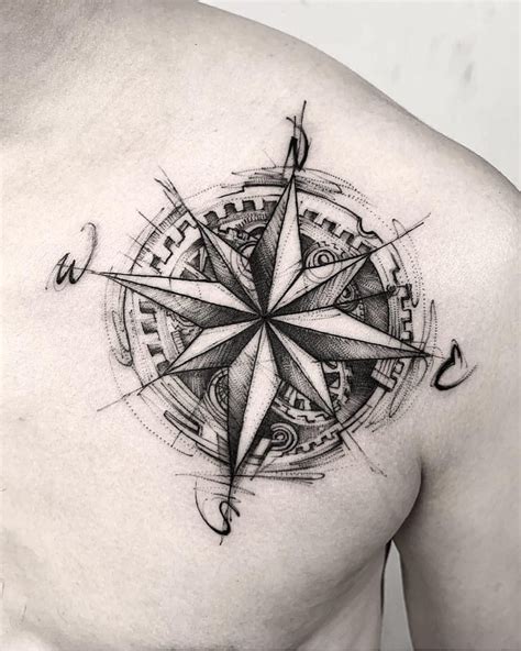 Nautical Compass Tattoo Stencil