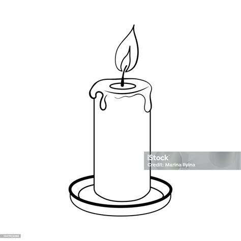 Vektor Stok Ilustrasi Garis Besar Gambar Tangan Hitam Putih Dari Lilin
