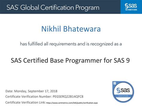 Sas Certified Base Programmer For Sas 9 Certificate Ppt