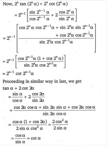 The Value Of Tanα 2tan 2α 4tan 4α … 2n−1tan 2n−1α 2ncot 2nα Is Filo