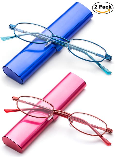Newbee Fashion Portable Compact Reading Glasses In Aluminum Case Metal Oval Shaped Reading