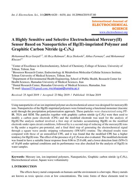 Pdf A Highly Sensitive And Selective Electrochemical Mercuryii