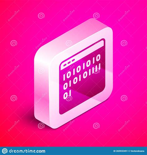 Isometric Binary Code Icon Isolated On Pink Background Silver Square