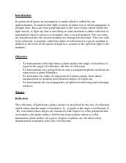 Reflection And Refraction Of Light Lab Report Pdf Introduction In Geometrical Optics An
