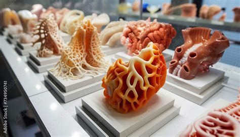 A Series Of 3d Printed Tissues And Organs On Display In A Clinical Laboratory Showcasing Various