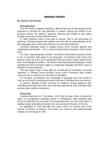 Binding Theory Pdf Pronoun Language Acquisition