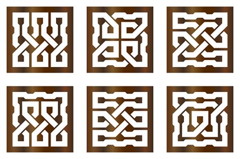 장식 기하학적 켈트 매듭 패턴으로 설정된 컷아웃 실루엣 패널 인쇄 레이저 절단 스텐실 인그레이빙을 위한 템플릿 벡터 그림입니다
