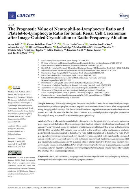 Pdf The Prognostic Value Of Neutrophil To Lymphocyte Ratio And