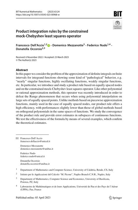 Pdf Product Integration Rules By The Constrained Mock Chebyshev Least Squares Operator