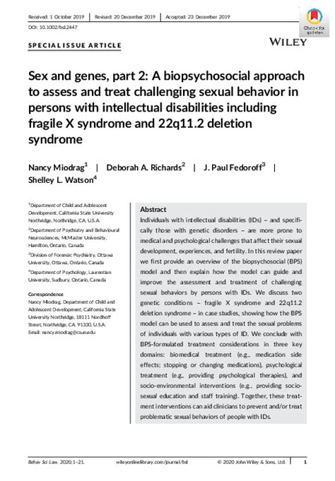 Pdf Sex And Genes Part 2 A Biopsychosocial Approach To Assess And Treat Challenging Sexual