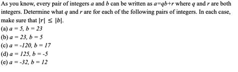 Solved As You Know Every Pair Of Integers A And B Can Be