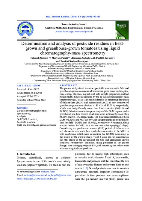 Pdf Determination And Analysis Of Pesticide Residues In Fieldgrown And Greenhouse Grown