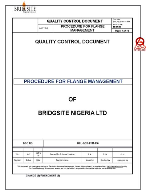 Procedure For Flange Management Screw Pipe Fluid Conveyance