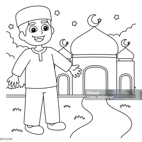 เด็กชายมุสลิมรอมฎอนหน้ามัสยิดระบายสี ภาพประกอบสต็อก ดาวน์โหลดรูปภาพตอนนี้ กระดาษระบายสี