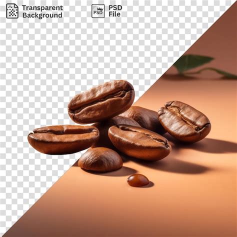 Premium Psd Fresh Coffee Beans And A Green Leaf On A Table With A