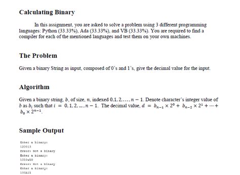 Solved Calculating Binary In This Assignment You Are Asked