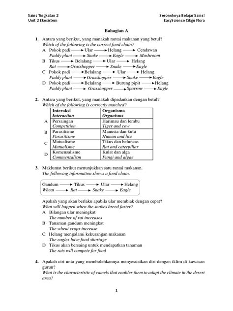 Set Pengukuhan Unit 2 Form 2 Ekosistem Pdf