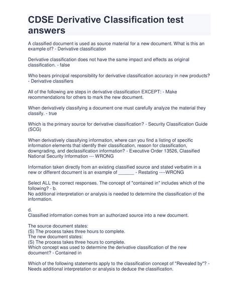 CDSE Derivative Classification Test Answers Scholarfriends
