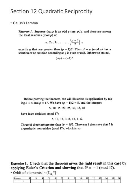 Section 12 Quadratic Reciprocity Pdf Mathematical Objects Numbers