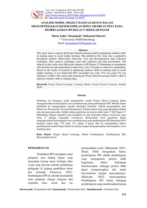 PDF ANALISIS MODEL PROJECT BASED LEARNING DALAM MENGOPTIMALKAN KETERAMPILAN SISWA MEMBUAT PETA