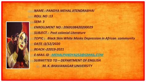 Black Skin White Masks Presentation 1 Ppt