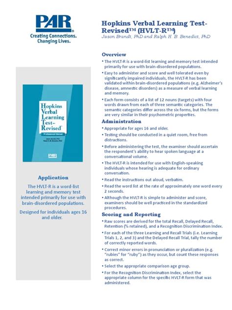 Hopkins Verbal Learning Test Revised™ Hvlt R Edits Pdf Recall