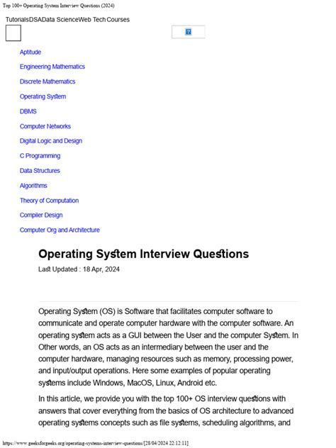top 100 operating system interview questions 2024 pdf