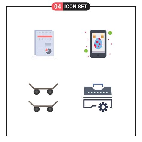 Set Of 4 Modern Ui Icons Symbols Signs For Business Skateboard Report Easter Construction