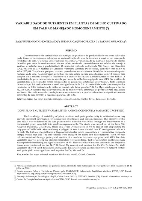 PDF Corn Plant Nutrient Variability In An Homogeneously Managed Crop Field