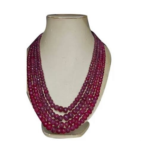 Pink Party Wear Dyed Ruby Cut Beads Gemstone Necklace For Jewellery