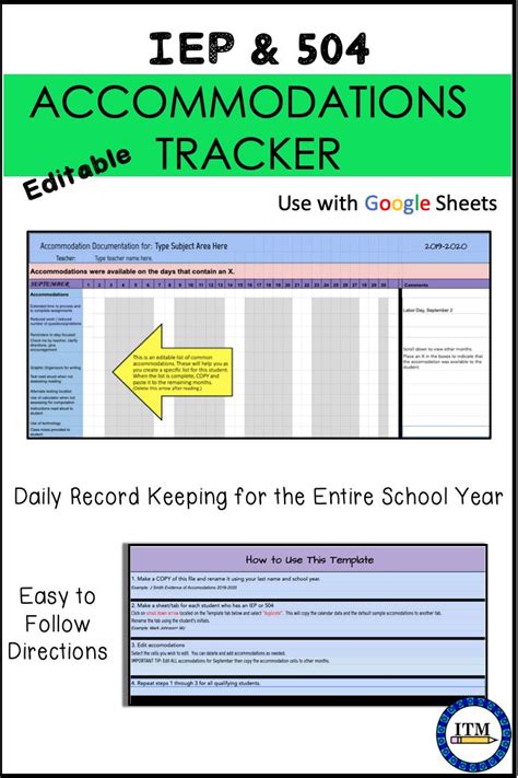 Iep And 504 Accommodations Tracker Iep Teaching Special Education Individual Education Plan
