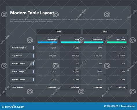 Modern Table Layout Template With Years Columns And A Total Sum Row
