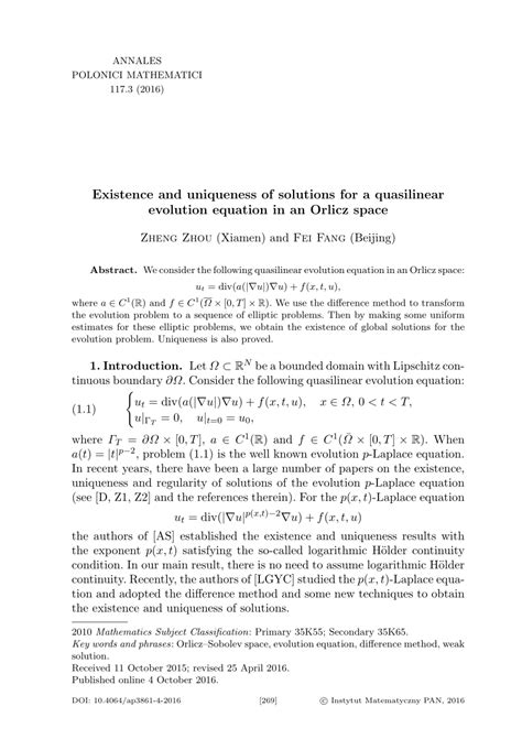 Pdf Existence And Uniqueness Of Solutions For A Quasilinear Evolution Equation In An Orlicz Space