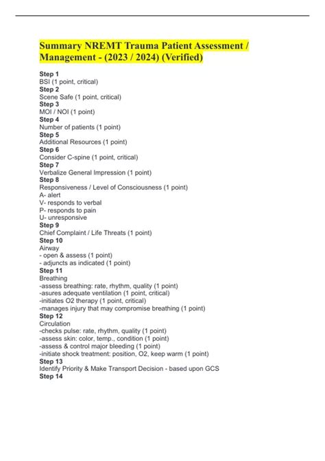 Summary Nremt Trauma Patient Assessment Management 2023 2024