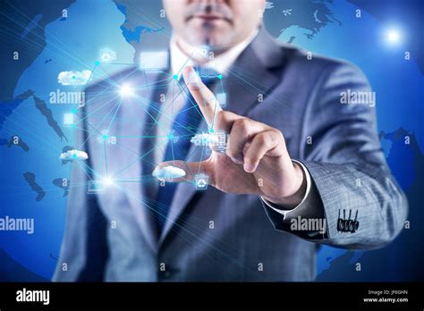 Man In Cloup Computing Concept Stock Photo Alamy