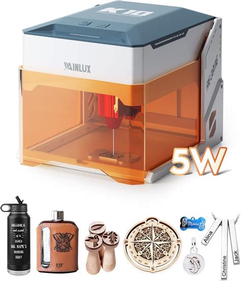 Amazon Wainlux K10 5wレーザー彫刻機、小型密閉型ビジュアルレーザー刻印機、001mm高精度、diy プレゼント