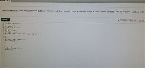 Solved Work Area Given An Int Variable N That Has Already
