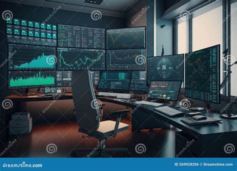 Room With Many Screens As A Trading Setup With Charts On The Screens Generative Ai Stock