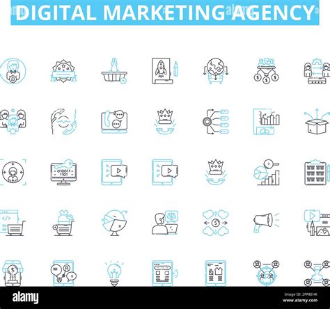 Digital Marketing Agency Linear Icons Set Strategy Analytics Seo Ppc Social Branding