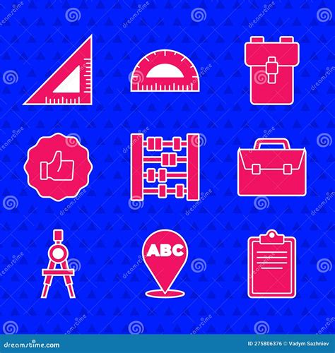 Set Abacus Alphabet Clipboard With Checklist Briefcase Drawing Compass Hand Thumb Up