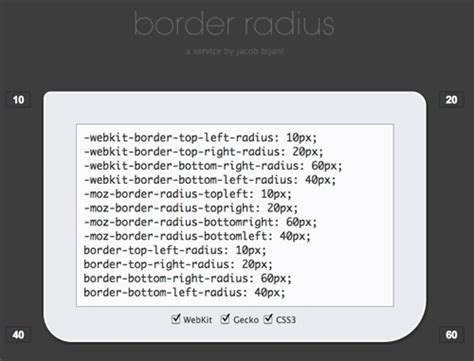 在线生成 CSS3 圆角代码Border Radius