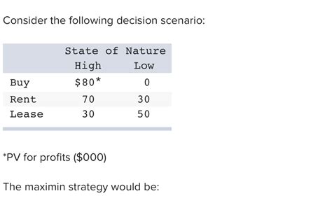 Solved Consider The Following Decision Scenario State Of