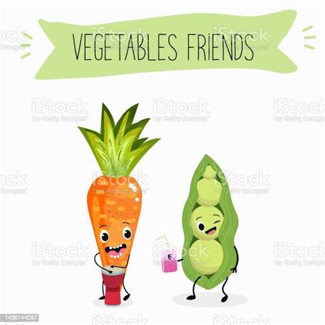벡터 일러스트 레이 션 가장 친한 친구 야채 당근과 완두콩은 민족 드럼을 연주 칵테일을 마시고 재미있는 손으로 그린 만화 캐릭터