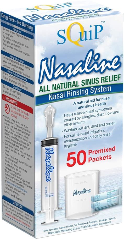 SQuip Nasaline Nasal Rinsing Kit with 50 Premixed Saline Packets -- 1 ...