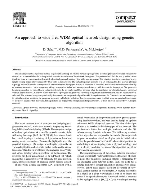 Pdf An Approach To Wide Area Wdm Optical Network Design Using Genetic Algorithm