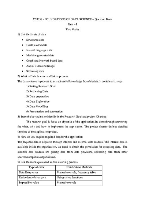 FDS CS Question Bank CS FOUNDATIONS OF DATA SCIENCE Question Bank Unit I Two